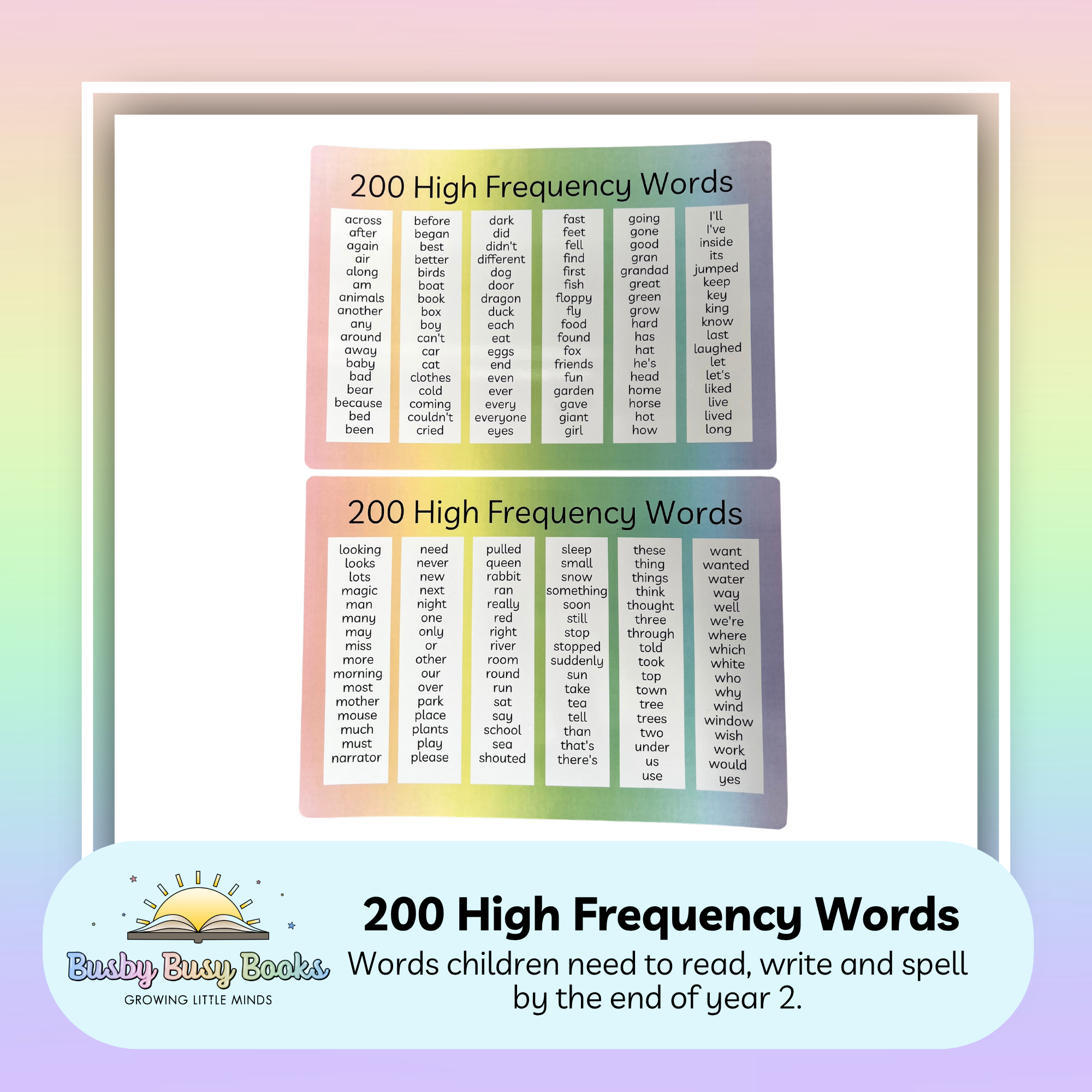 Next 200 High Frequency Words Mats – Busby Busy Books